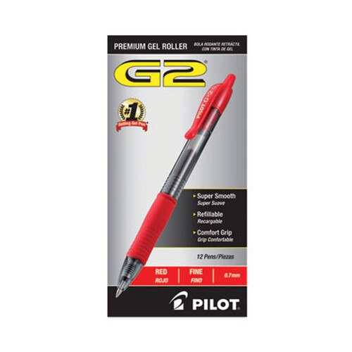 Pilot® G2 Premium Gel Pen, Retractable, Fine 0.7 mm, Red Ink, Smoke/Red ...