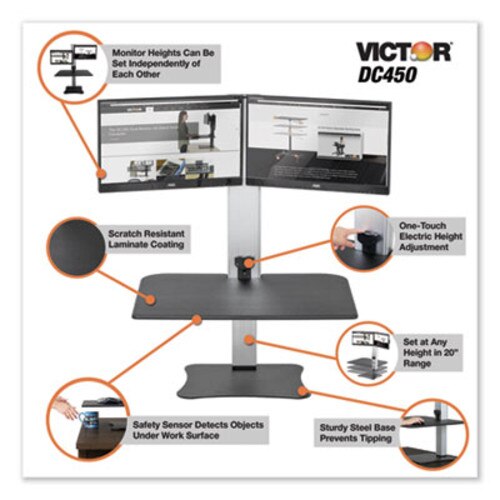 Victor® High Rise Electric Dual Monitor Standing Desk Workstation, 28 ...